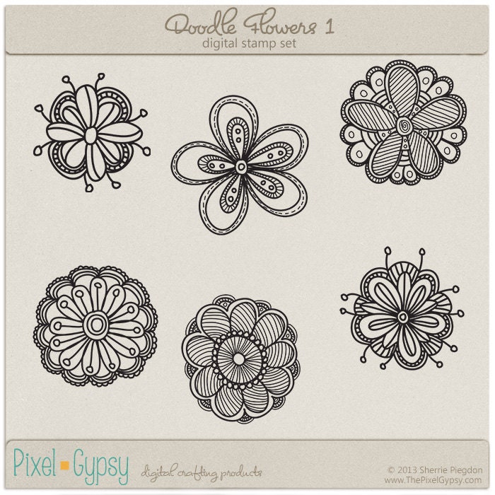 Doodle Flowers 1 Digital Stamps - Digital Doodled Flower Stamps for ...