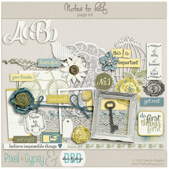 Notes to Self Digital Kit - Digital Scrapbooking Page Kit for All About ...