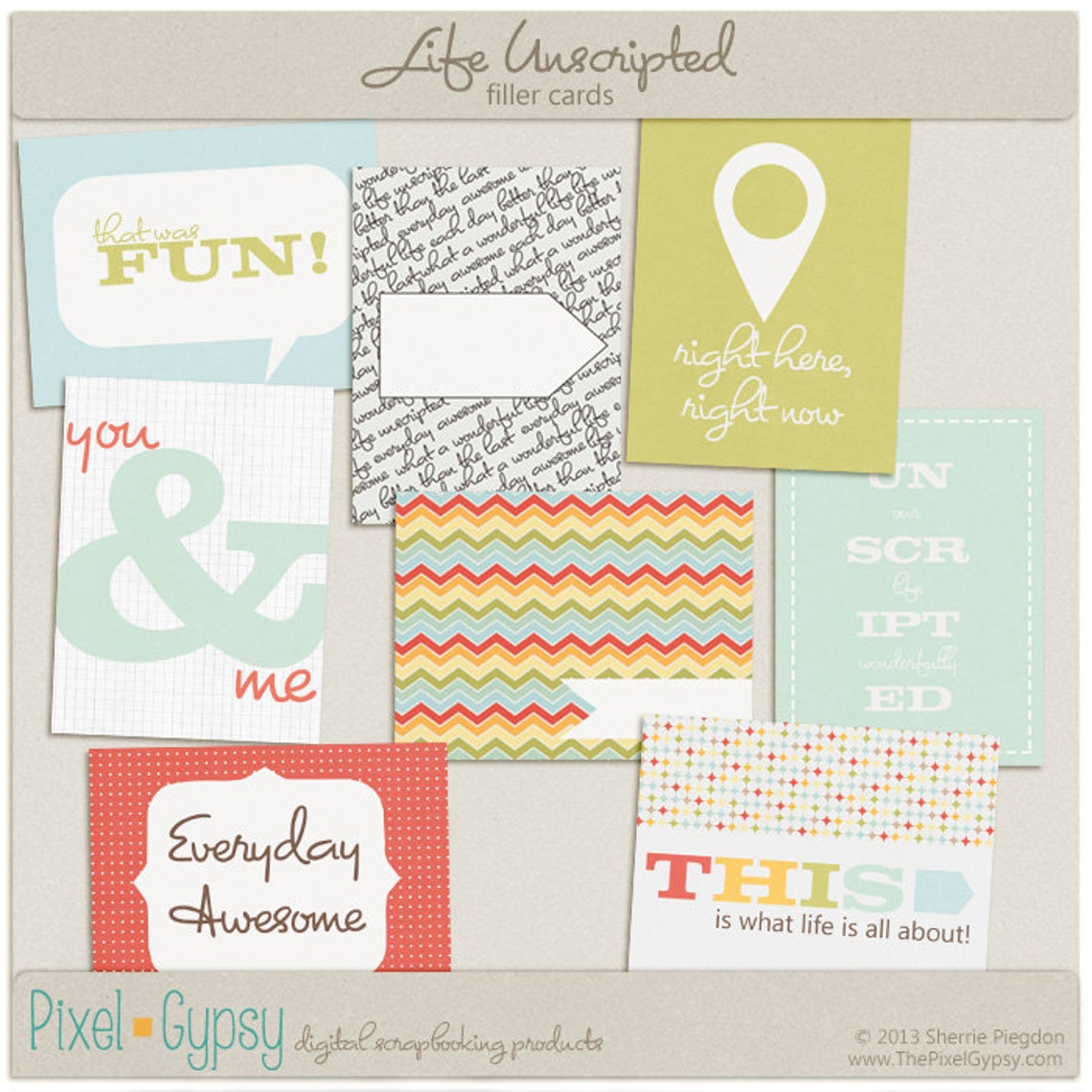 Life Unscripted Filler Cards Digital Scrapbooking Project Life Cards ...