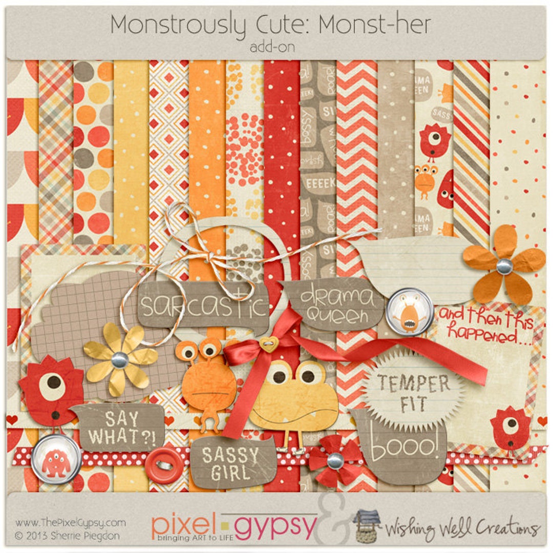 Digital Scrapbooking Kit With Monsters for Girls, Parenting, Everyday ...