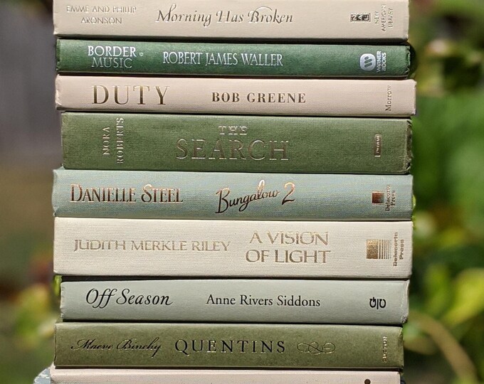Green Books, by the Foot, Modern Set of Books, Ivy and Cream Books by ...
