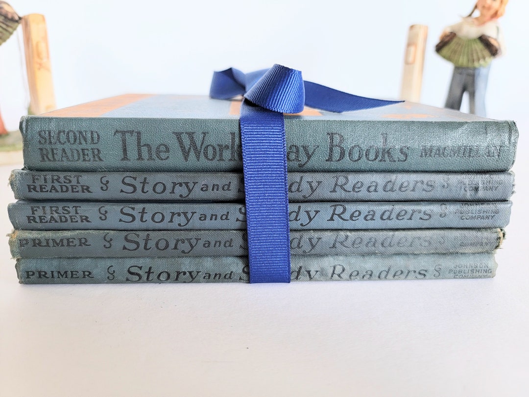 Antique Children's Reading Book Set: First Readers, Blue Nursery Decor ...