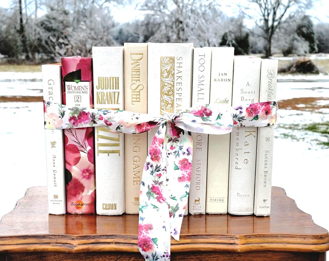 Beige Decorative Books, Gold Spine Titles, Set of 9, Wedding ...