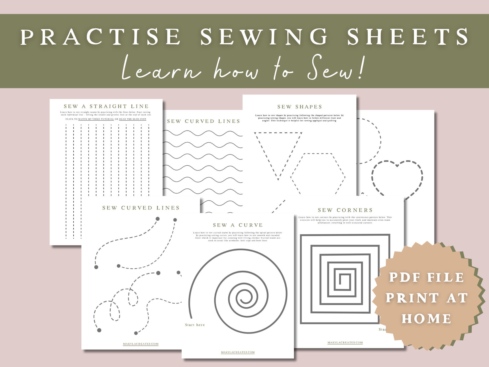 Sewing Practise Sheets - Learn to Sew PDF Printable Worksheets for ...