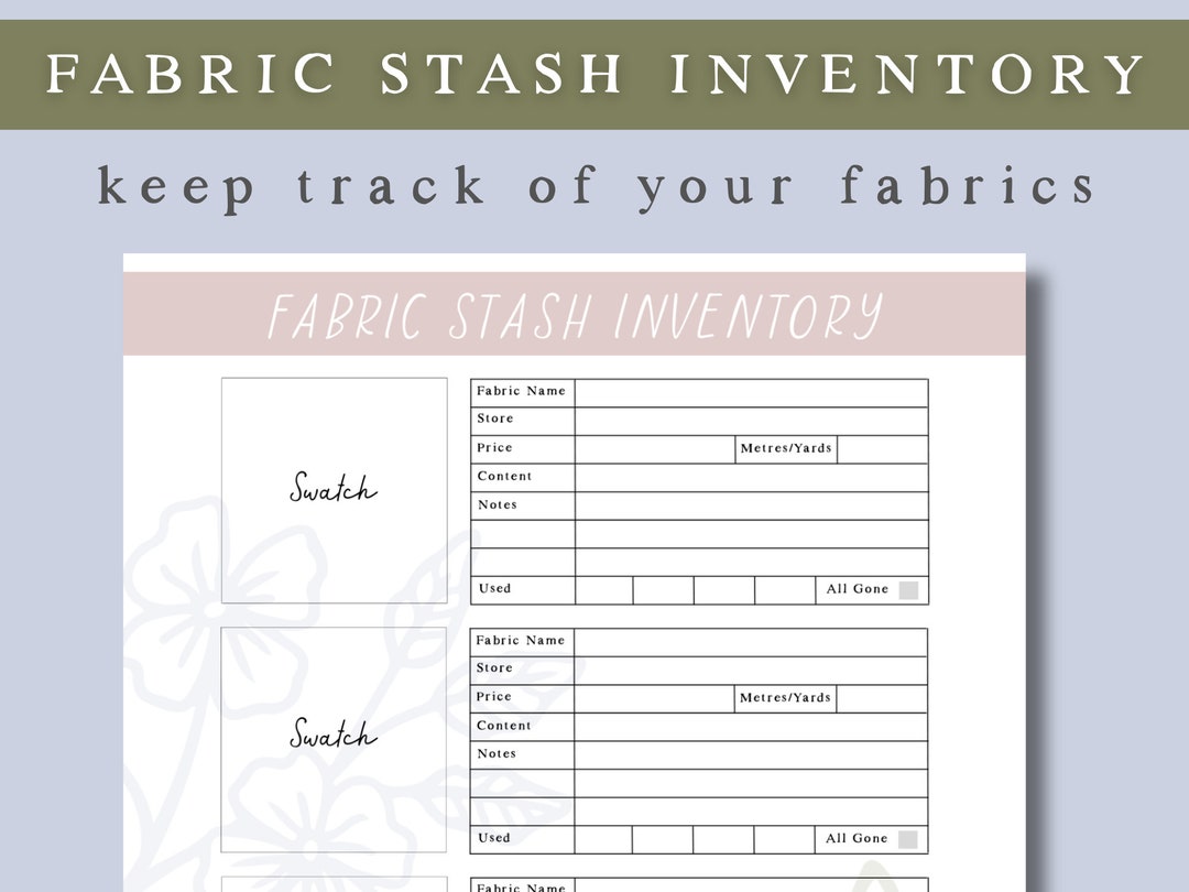 Sewing Fabric Stash Inventory - PDF Printable Sheet (A4 & Letter Size ...