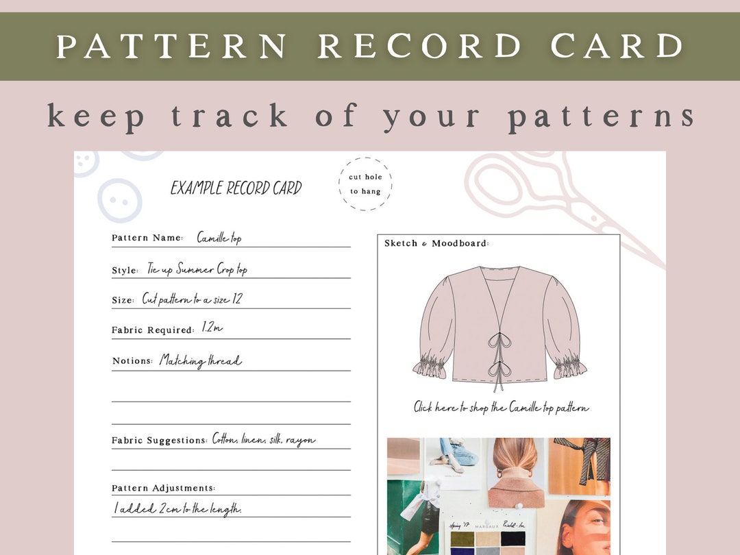 Sewing Pattern Record Card PDF Printable - Etsy
