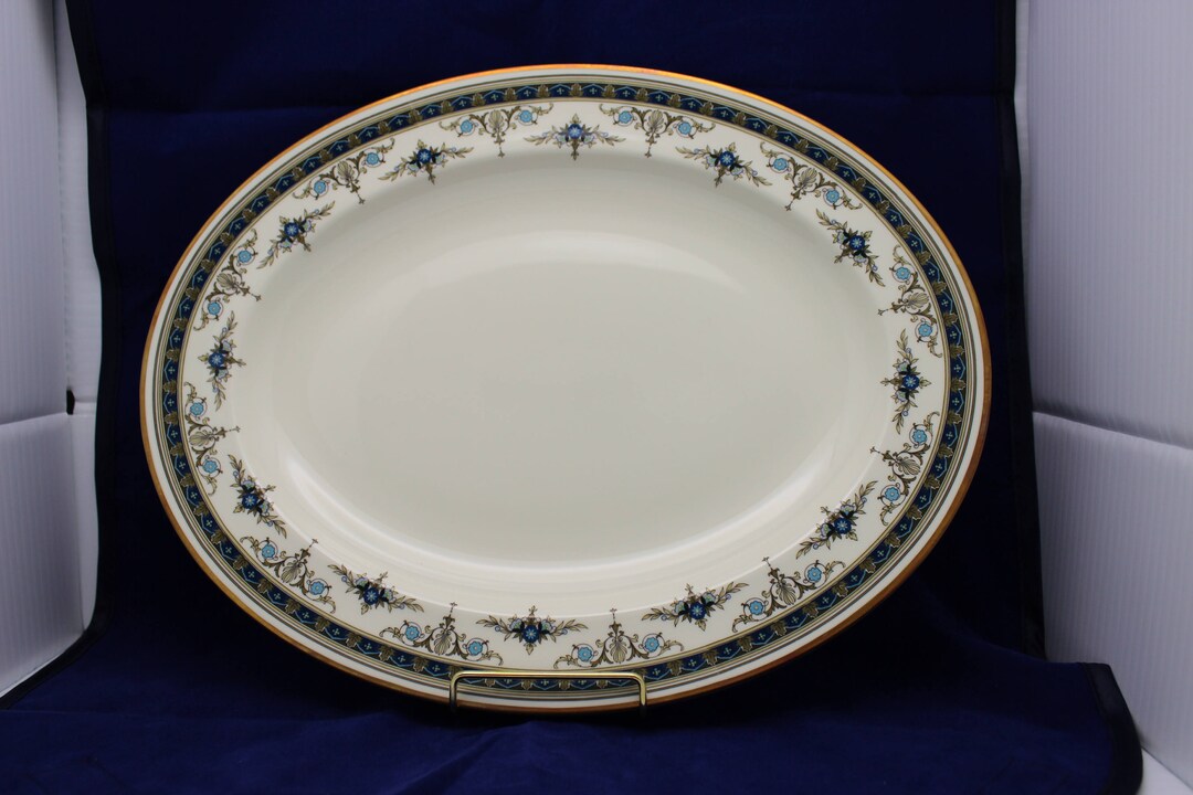 Minton Grasmere Blue Oval Turkey Serving Platter 16" English Bone China ...