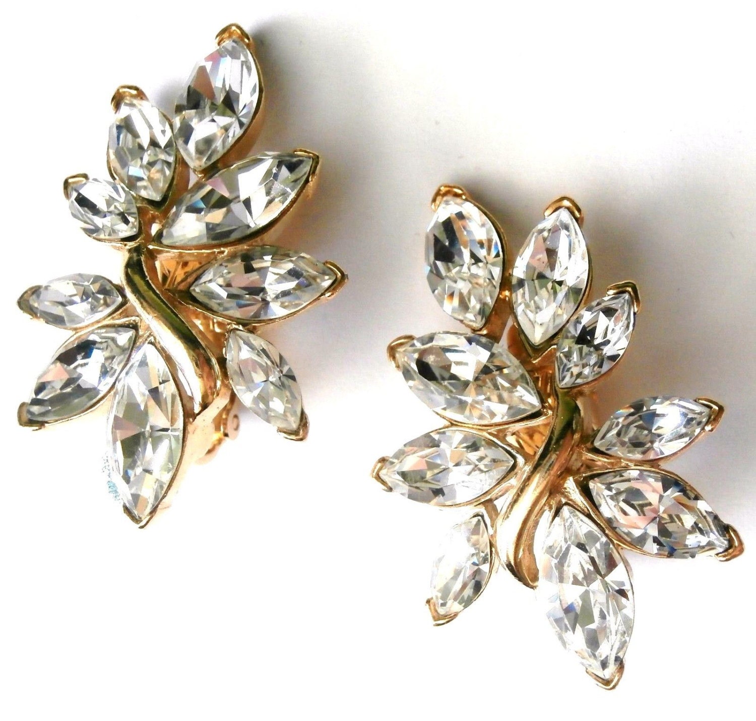 Trifari Signed Gold Plated Clip On Earrings Set with Diamante | Etsy