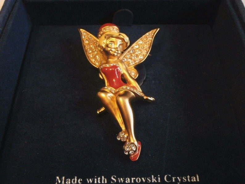 Swarovski Disney Signed Tinkerbell Santa Pin Brooch in Box - Etsy