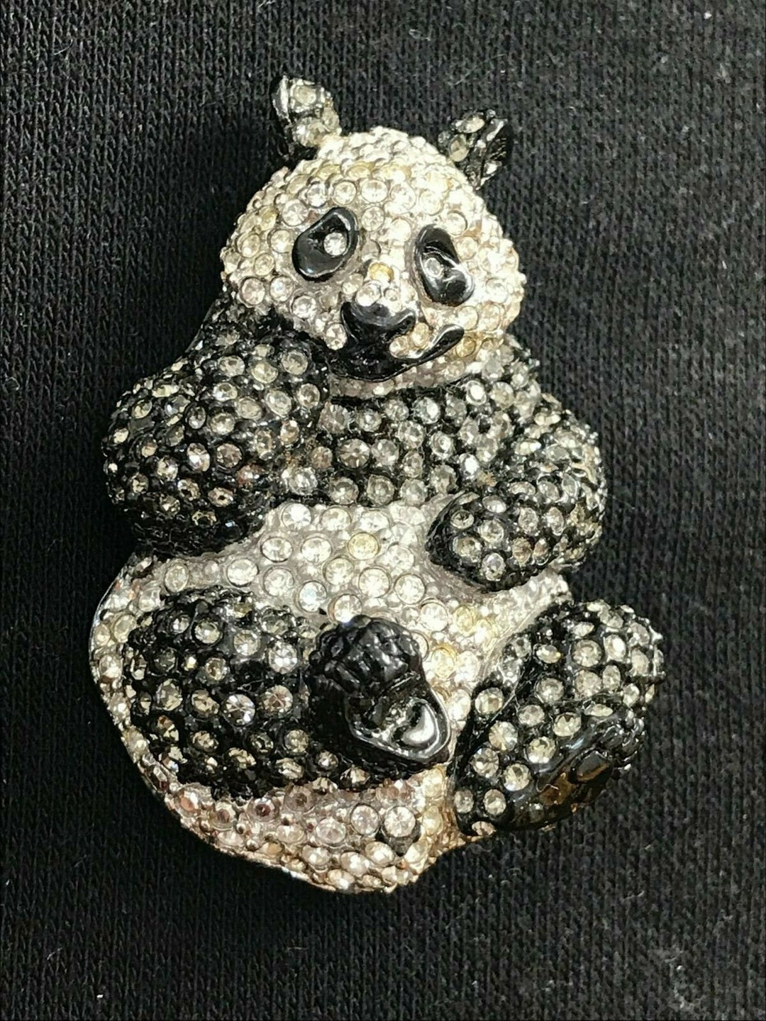 Swarovski Signed Panda Bear Pin Brooch Set With Black Diamond & Clear ...
