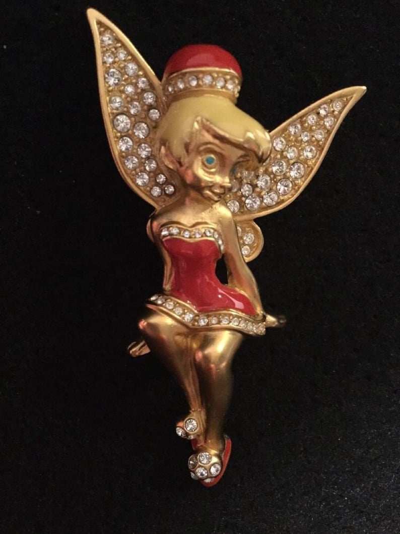 Swarovski Disney Signed Tinkerbell Santa Pin Brooch in Box - Etsy
