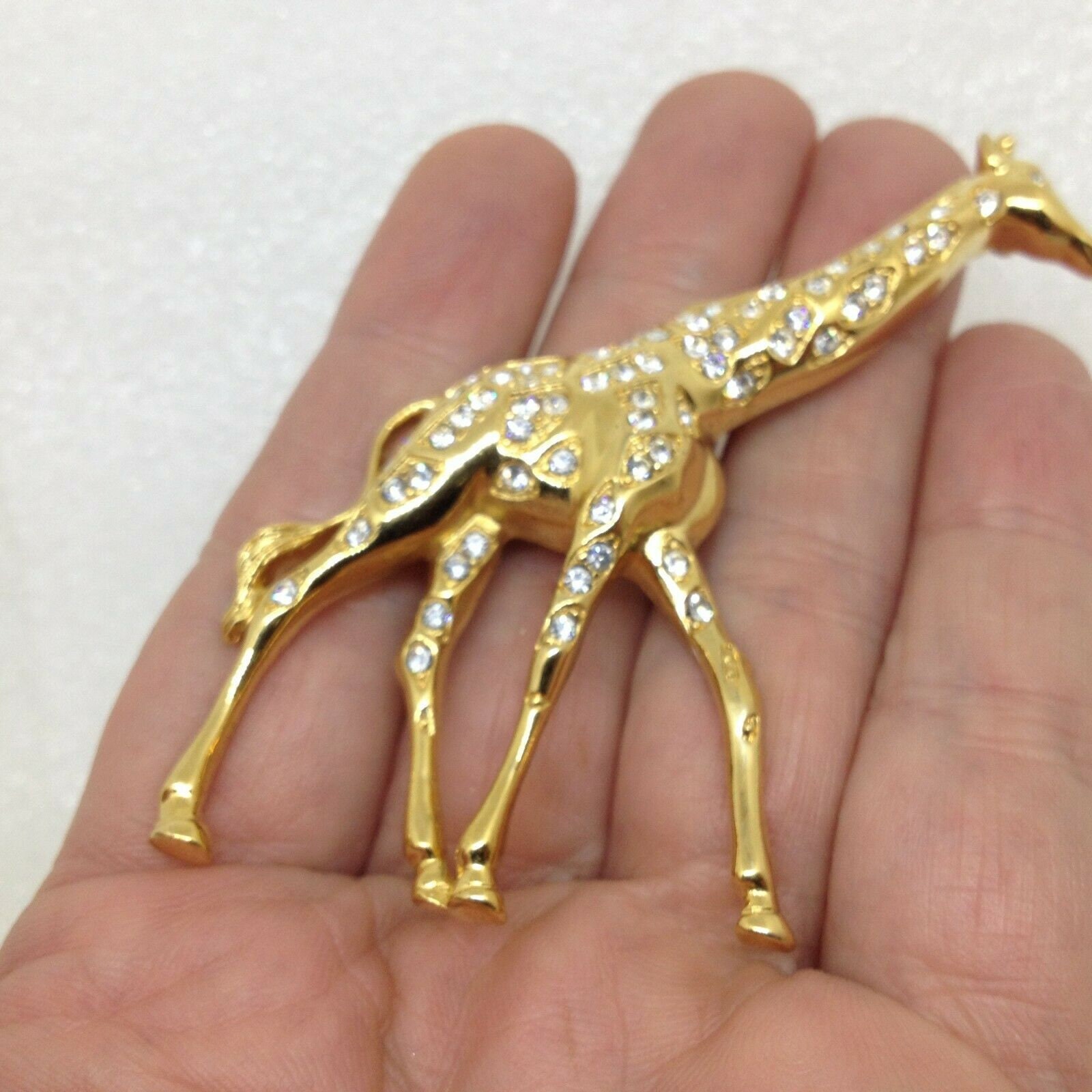 Swarovski Signed Gold Plated Giraffe Pin Brooch Set With Clear Crystals ...