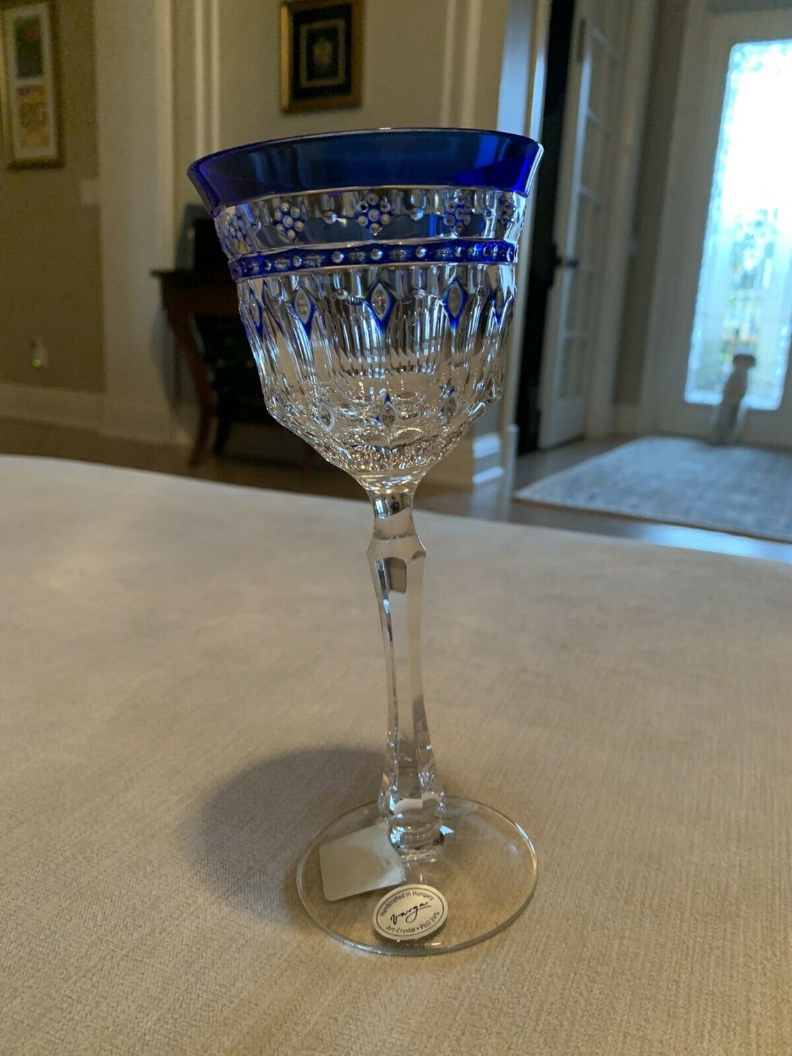 Varga Art Crystal Signed Cased Crystal Barcelona Wine Glass in Cobalt ...