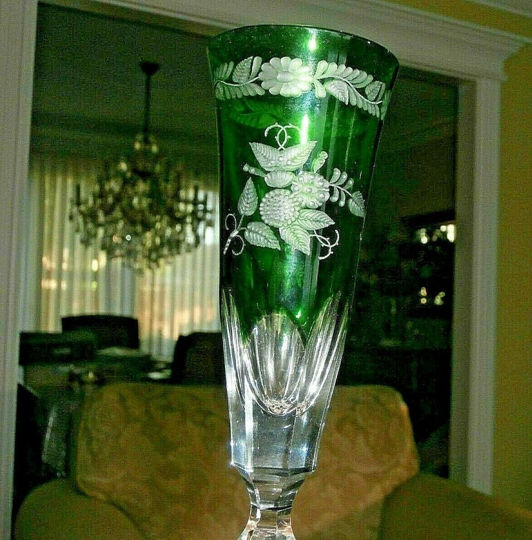Varga Art Crystal Emerald Green Bouquet Champagne Flute Made in Hungary ...