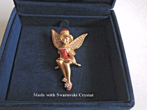 Swarovski Disney Signed Tinkerbell Santa Pin Brooch in Box | Etsy