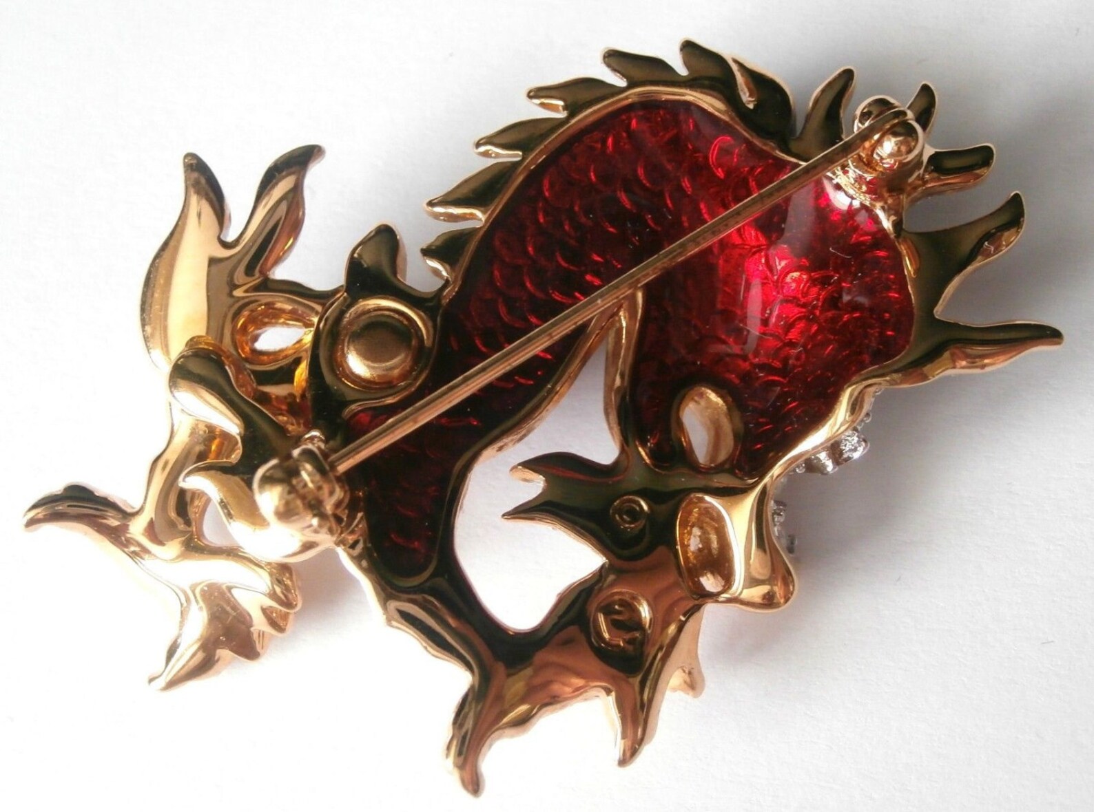 Swarovski Signed Dragon Pin Brooch Rhodium Set With Red and Pave ...