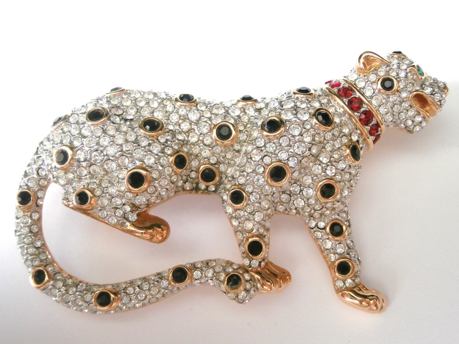Signed Swarovski Pin Brooch Crystal Set Leopard in Rhodium & - Etsy