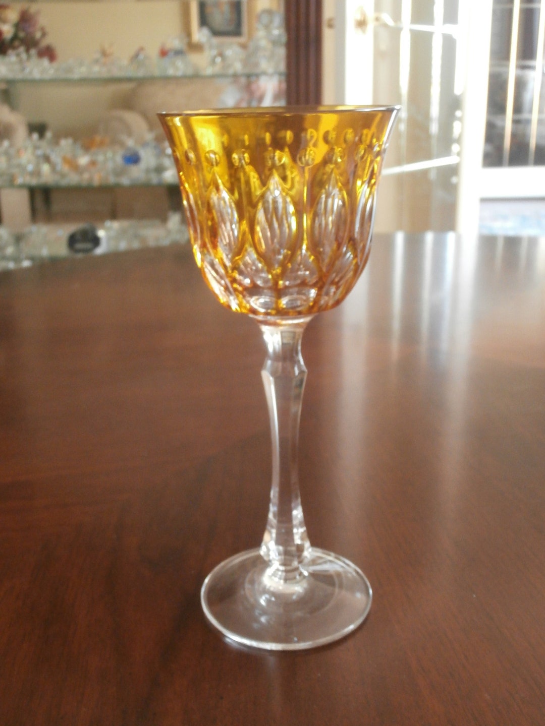 Signed Varga Art Crystal Cased Crystal Renaissance Wine Glass in Amber ...