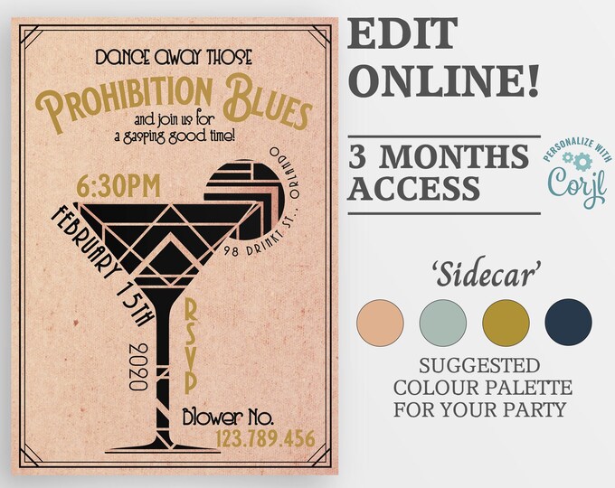 Speakeasy Invitation Printable, Roaring 1920s Party Invitation Template ...