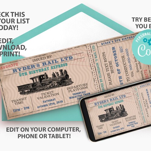 Train Birthday Party Invitations Train Ticket Invitations - Etsy