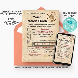 1940s British Ration Book Invitation, 90th Birthday Invitations, 1940s ...