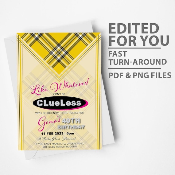 Clueless Birthday Party Invitation, 90's Themed Invite, Tartan Hen ...
