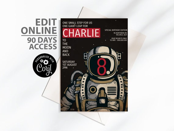Outer Space Birthday Party Invitation Template, Moon Landing Invite ...