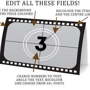 Old Hollywood Party Table Numbers, Movie Wedding Table Numbers Film ...