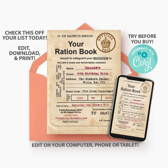 1940s British Ration Book Invitation 90th Birthday - Etsy