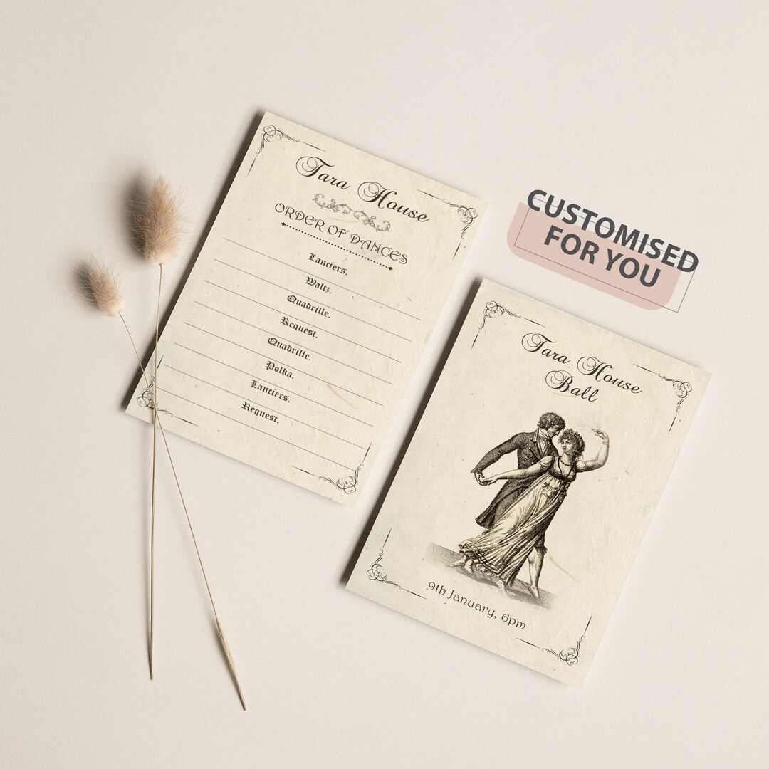 Jane Austen Regency Era Replica Dance Card, Printable Party Decoration ...