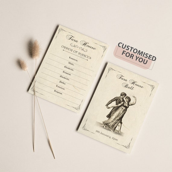 Jane Austen Regency Era Replica Dance Card, Printable Party Decoration ...