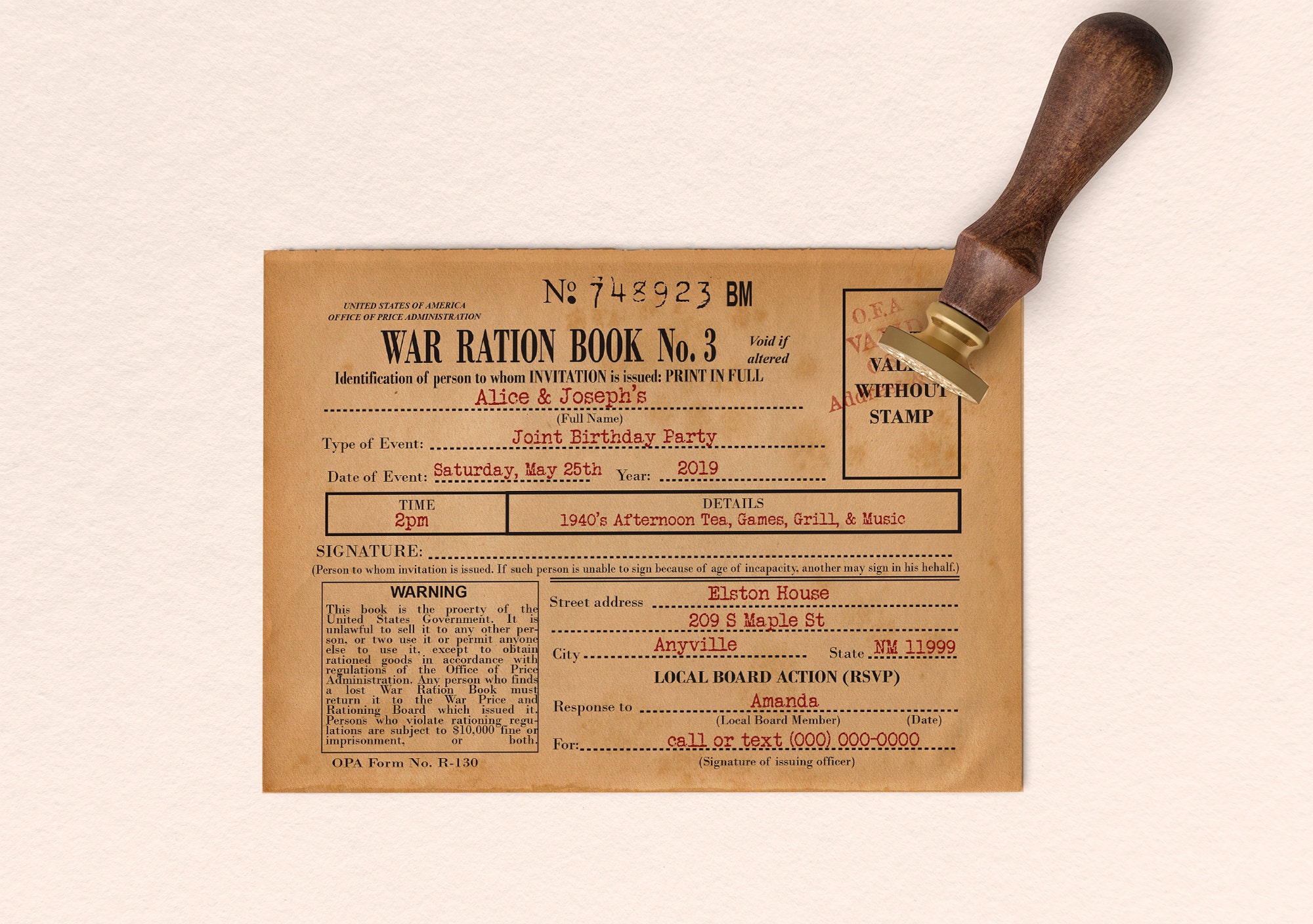 Ration Book Invitation US / American 40th Birthday Party | Etsy