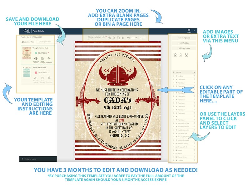 Viking Birthday Invitation Template Editable Party Invite - Etsy