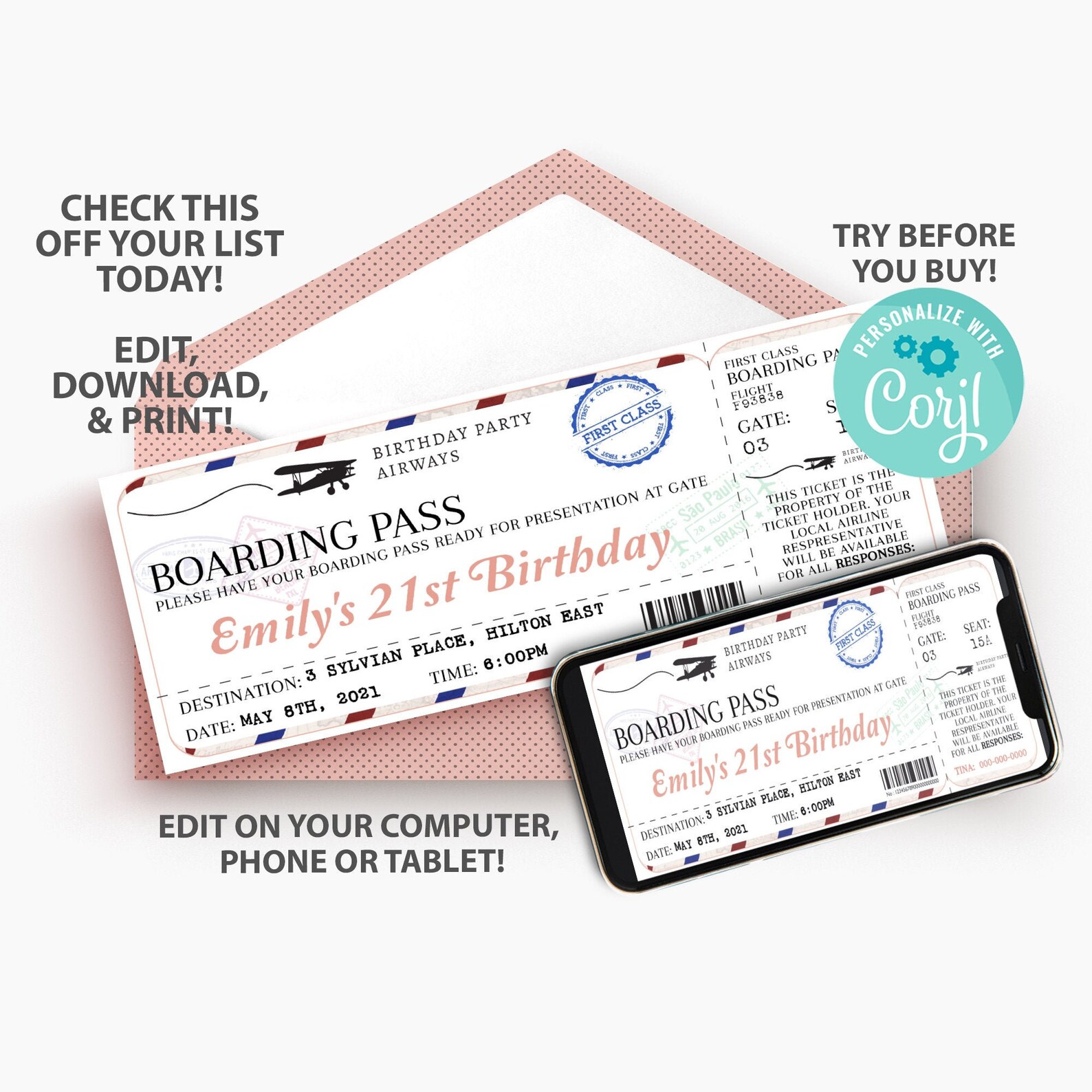 Digital Boarding Pass Invitation Template Editable Custom - Etsy