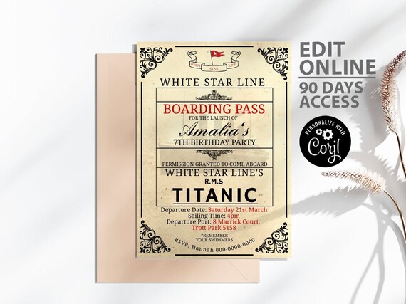 Titanic Invitation Template Titanic Birthday Invitation - Etsy Australia