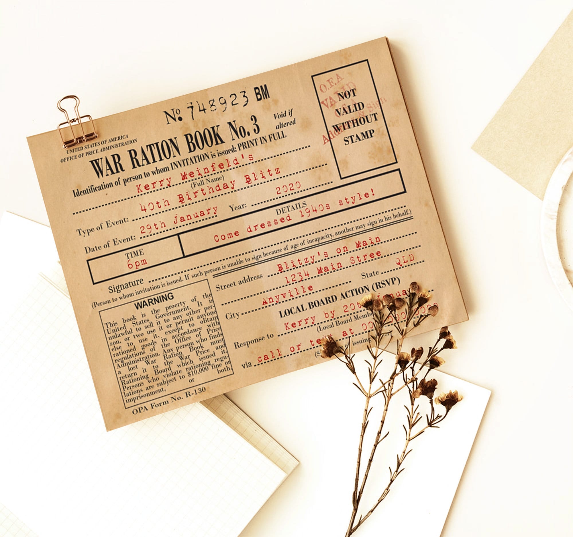 1940s Wedding Invitation Ration Book Party Invitation - Etsy Australia