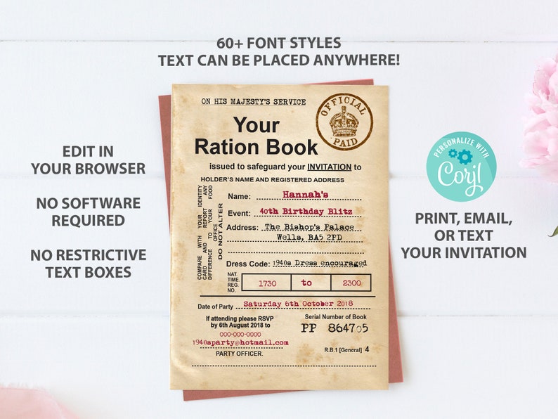 1940s British Ration Book Invitation 90th Birthday - Etsy