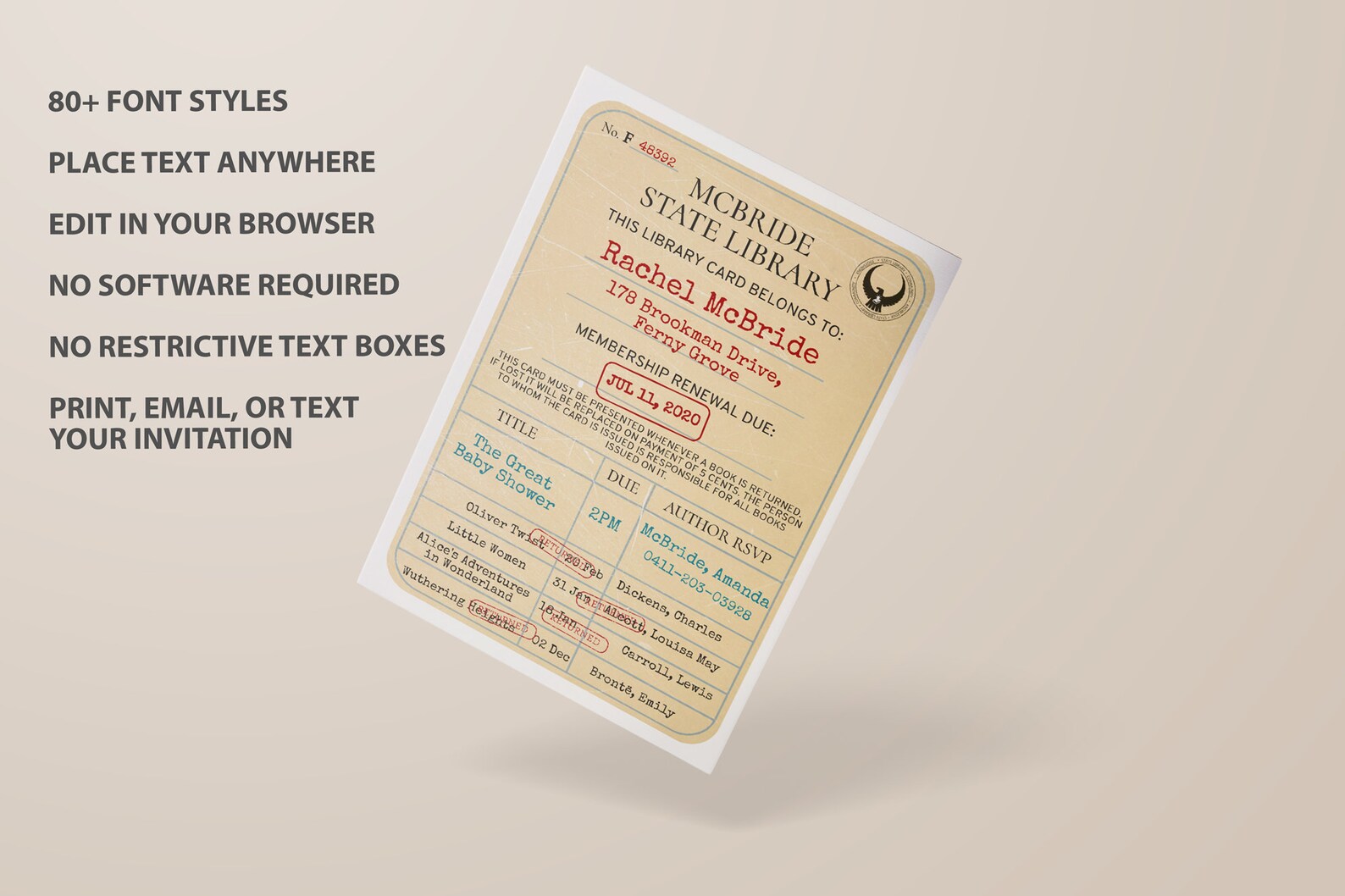 Library Card Invitation Template Library Card Invitation - Etsy