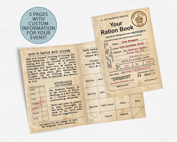 Ration Book Invitation, 1940s Invitation, 90th Birthday Party ...
