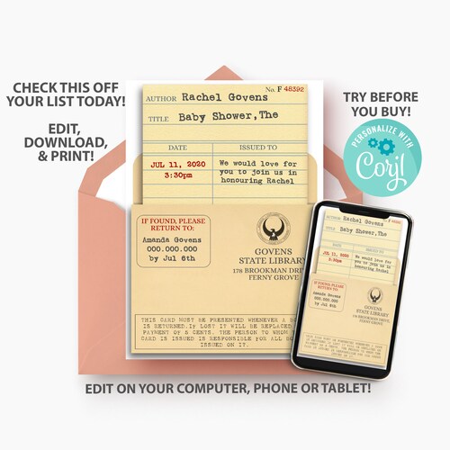 Library Card Invitation baby Shower Wedding Birthday - Etsy