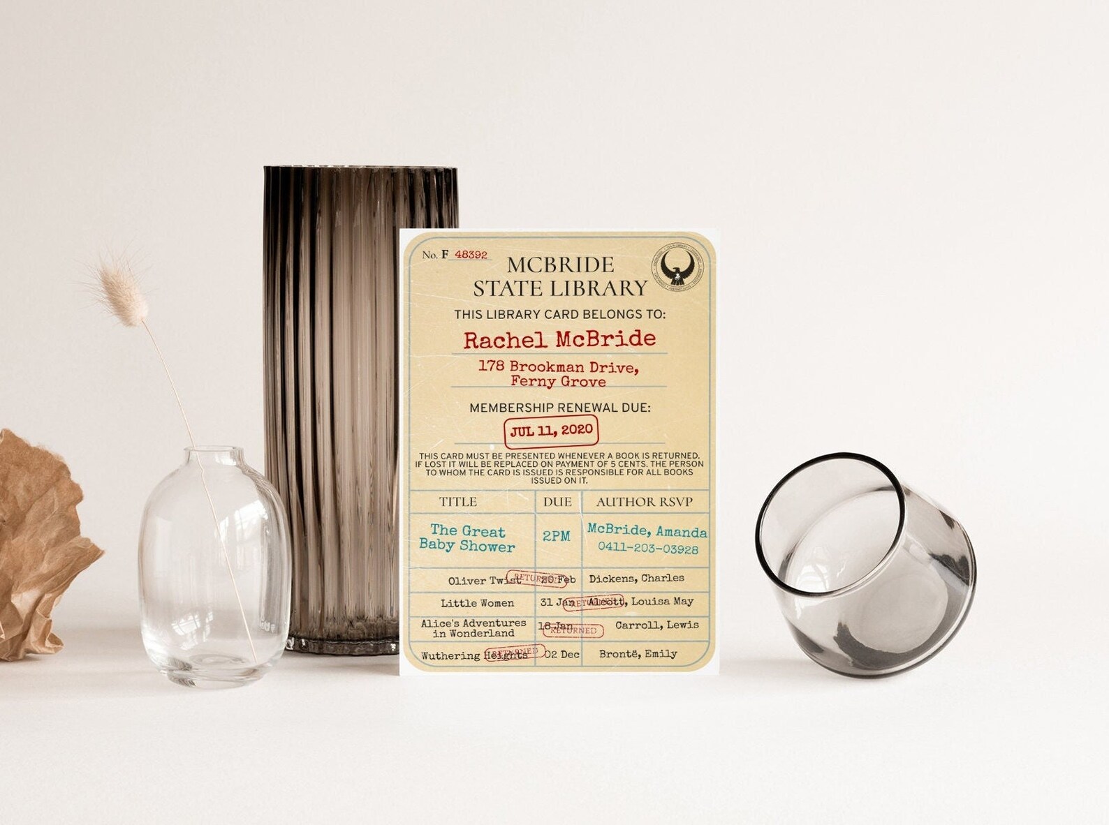 Library Card Invitation Template Library Card Invitation - Etsy