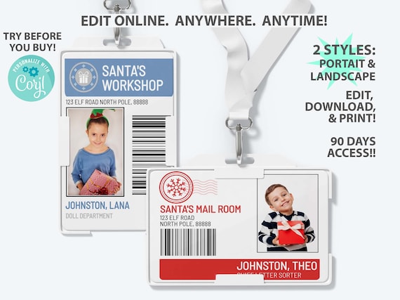 Santa's Little Helper ID Badge, Christmas Elf Name Badge for Kids ...