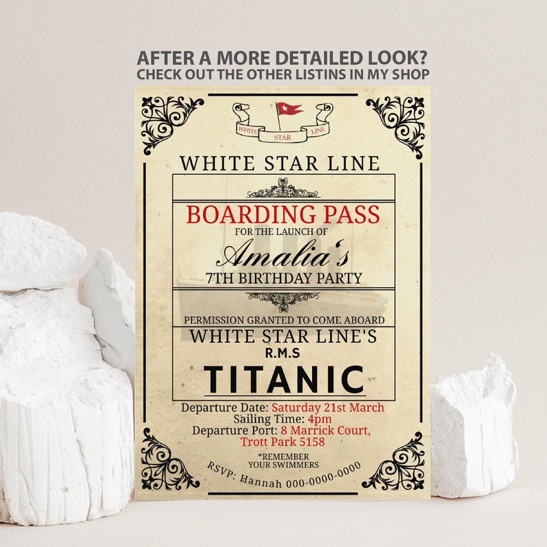 Titanic Birthday Invitation Template to Download Invitation - Etsy