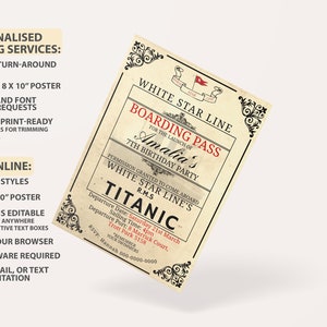 Titanic Boarding Pass Printable Template, Kids Titanic Birthday Party ...
