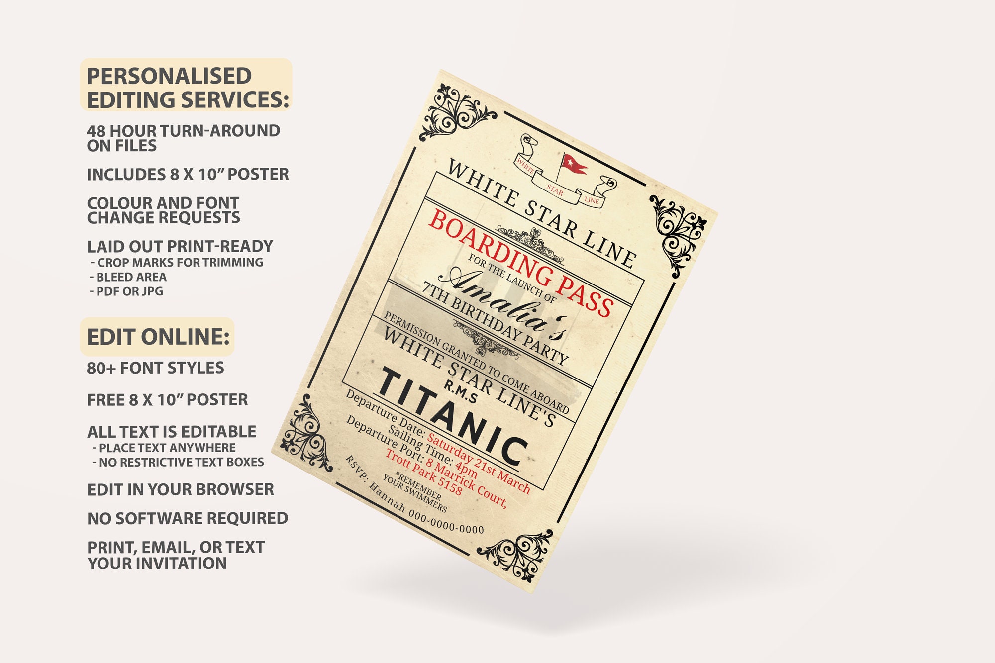 Titanic Boarding Pass Printable Template Kids Titanic - Etsy Canada
