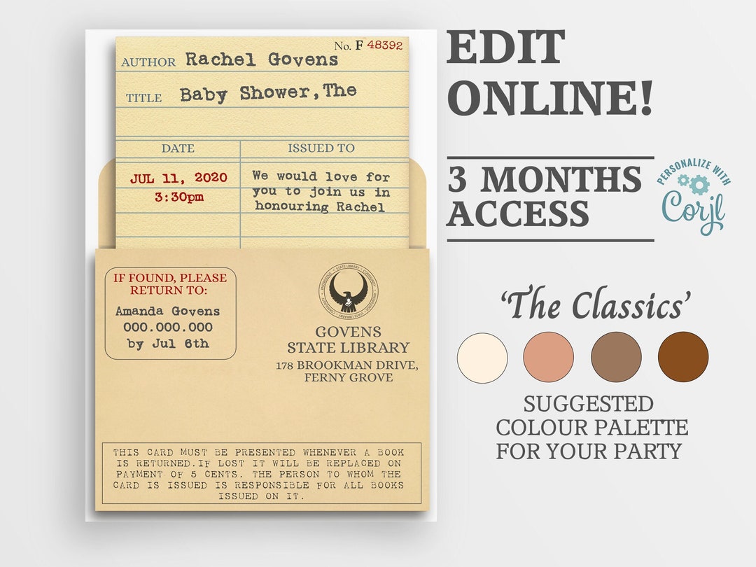 Library Card Invitation Template, Library Card Wedding, Storybook Baby ...