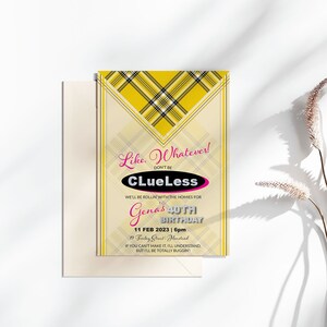 Clueless Birthday Party Invitation, 90's Themed Invite, Tartan Hen ...