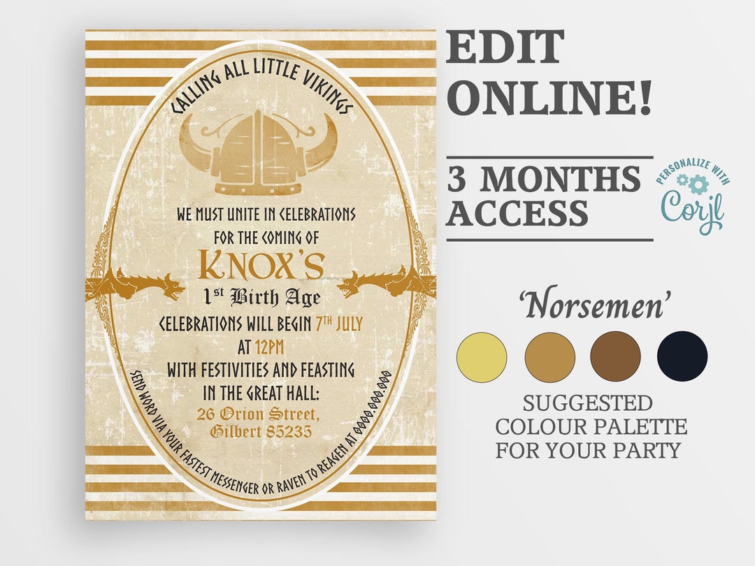 Viking Birthday Invitation Template, Editable Party Invite, Wedding ...
