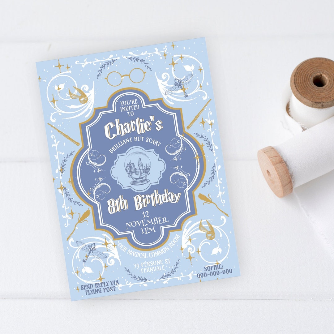 Winter Magical Wizard Party Invitation Template, Enchanting Blue Common ...