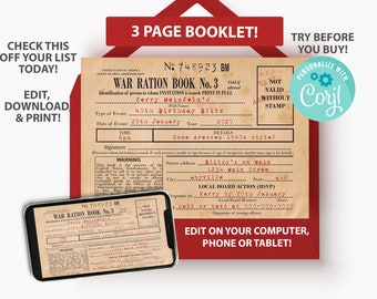 Ration Book Invitation US / American 40th Birthday Party | Etsy